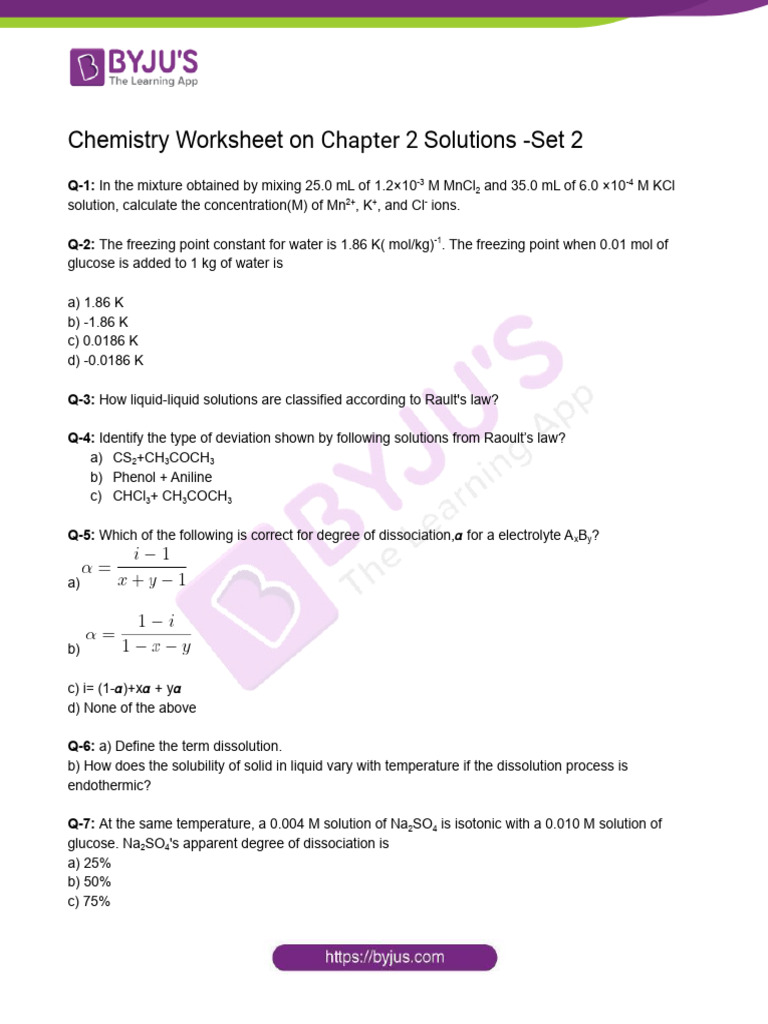 Chemistry-Worksheet-on-Chapter-2-Solutions-Set-2.docx-1byjus | PDF | Water | Melting Point