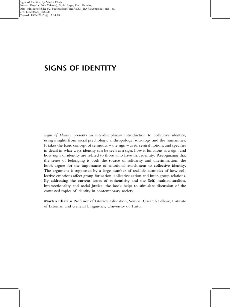 Martin Ehala, Signs of Identity (Proofs) | PDF | Identity (Social ...