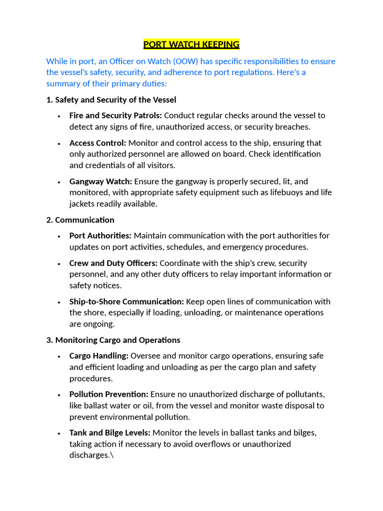 Port Watch Keeping | PDF | Emergency | Port