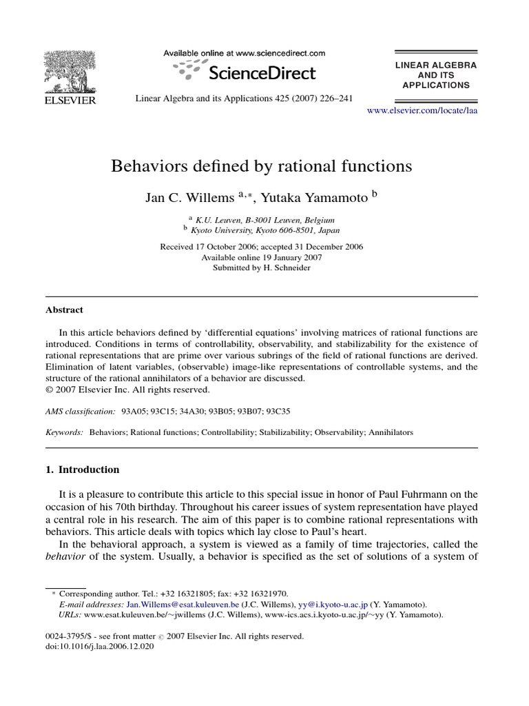 Behaviors Defined by Rational Functions | PDF | Matrix (Mathematics ...