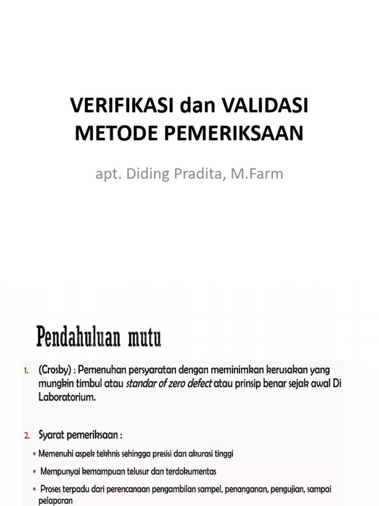 Verifikasi Dan Validasi Metode Pemeriksaan | PDF