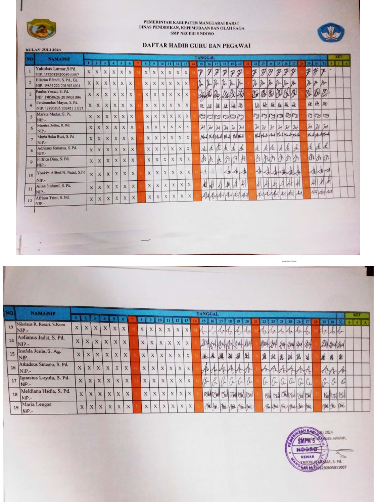 absen juli-des 2024 | PDF