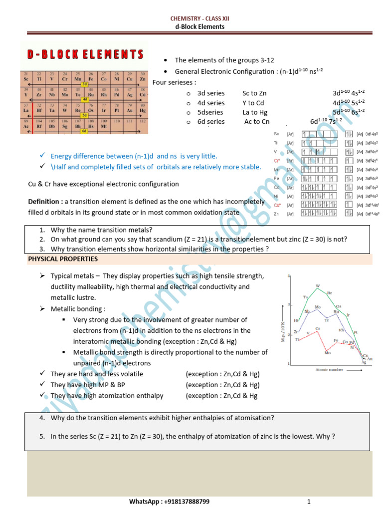 d-Block Elements - 2020_241118_214259 (1) | PDF | Transition Metals ...
