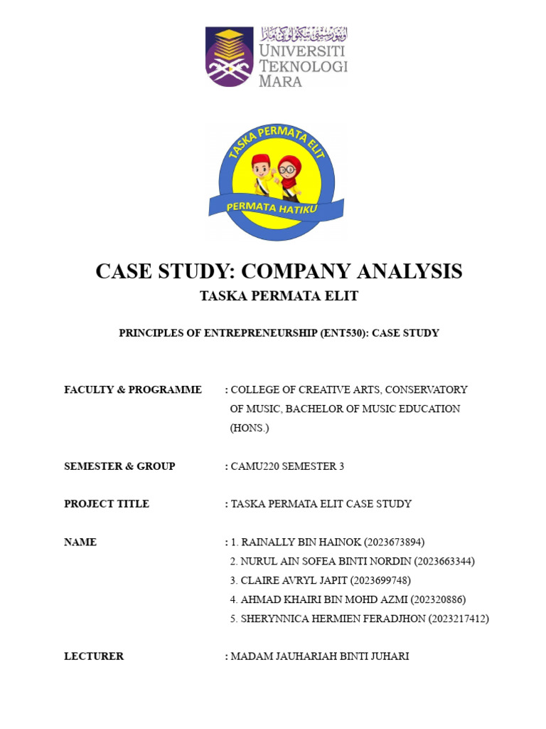 Ent530 - Case Study (Taska Permata Elit) | PDF | Preschool | Child Care