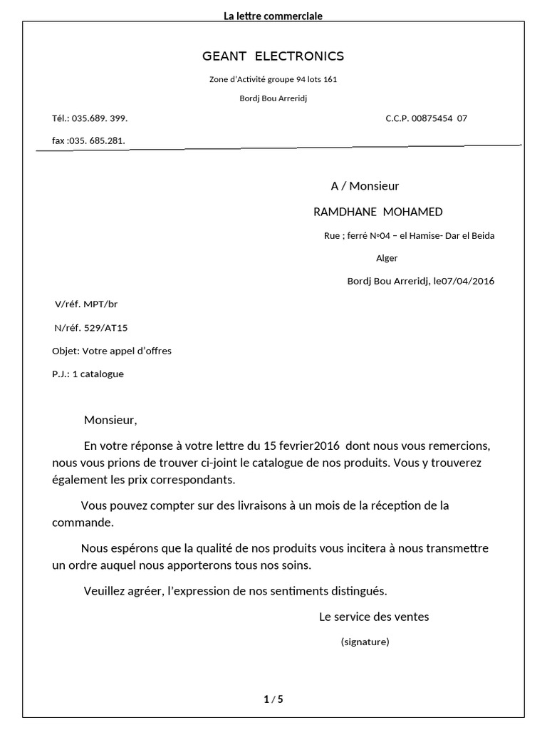 Guide de Rédaction d'une Lettre Commerciale | PDF