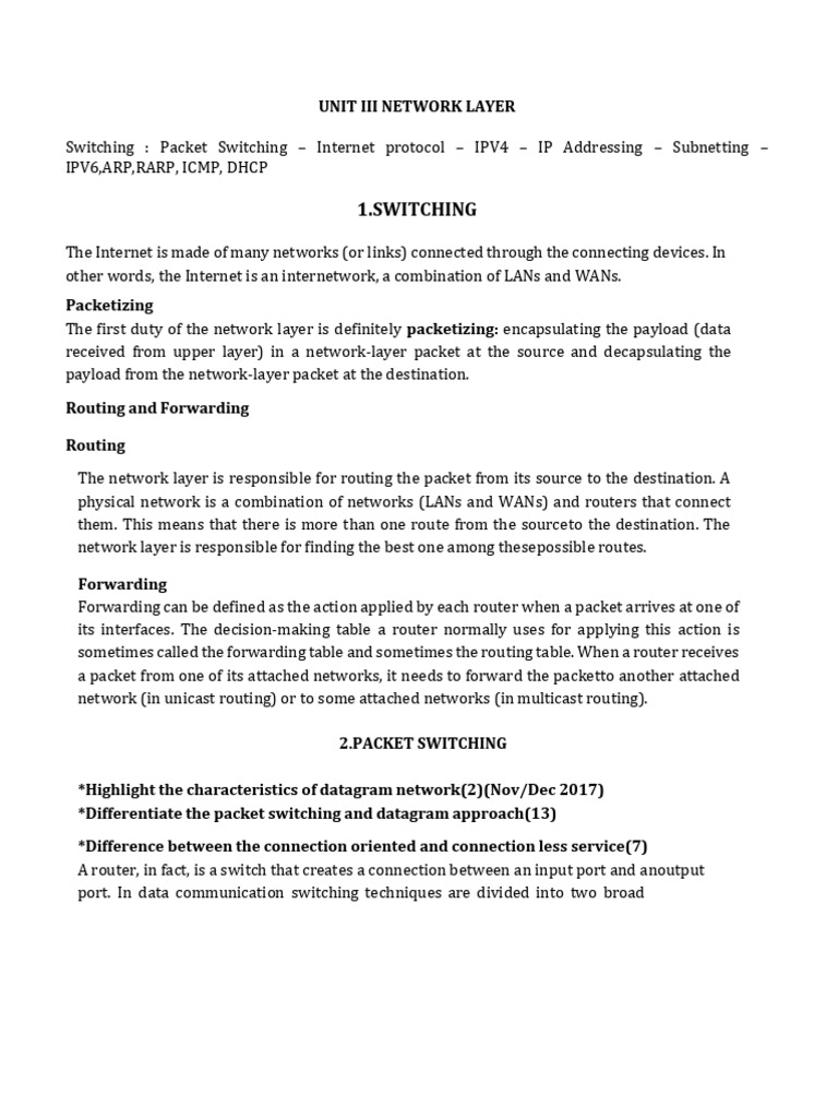 Unit III Network Layer 24.7.23 | PDF | I Pv6 | Computer Network