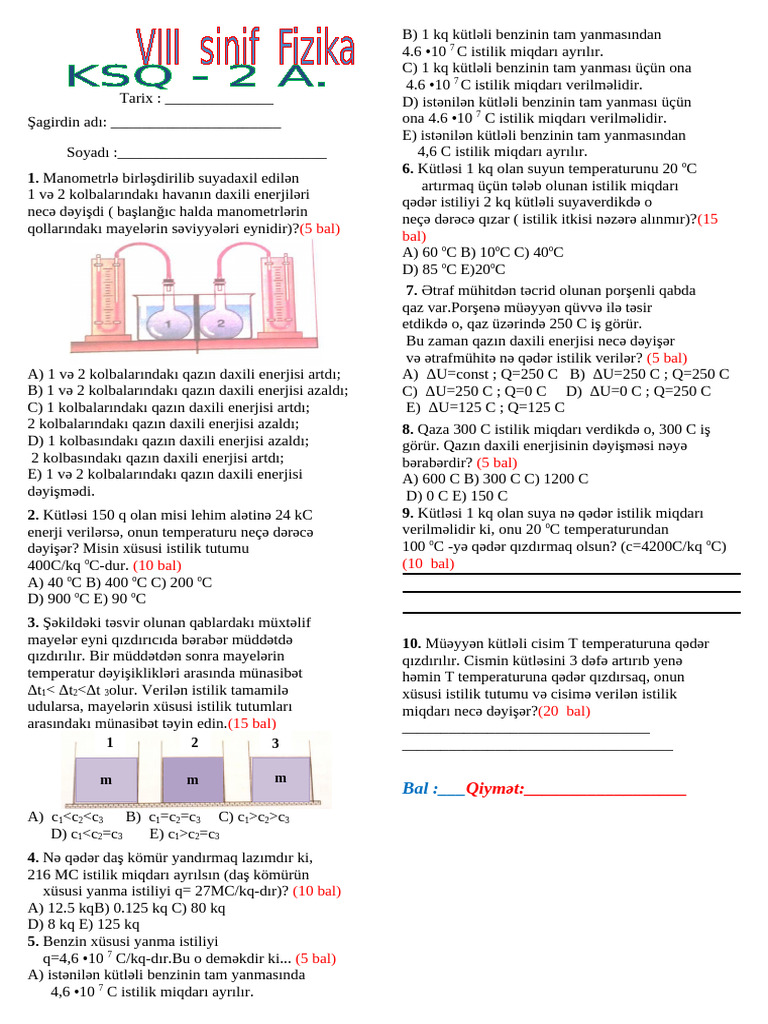 Fizika 8 KSQ 2 Bal Sist Seyran Aliyev | PDF