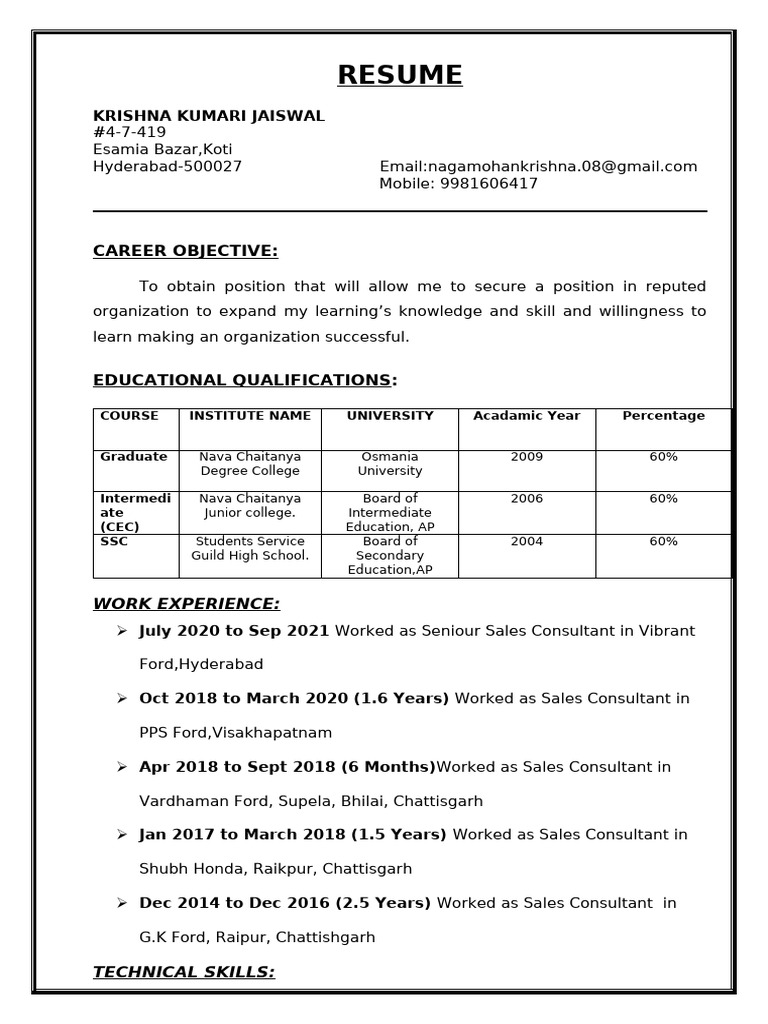 krishna kumari resume | PDF