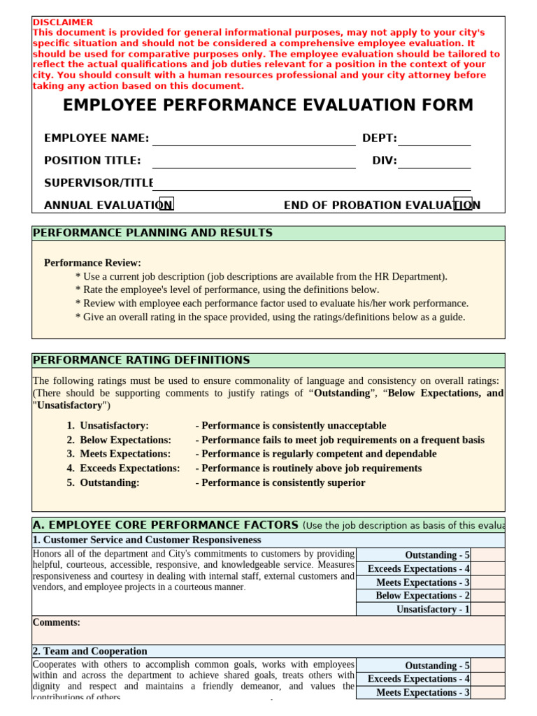 Employee Performance Evaluation Form | PDF | Goal | Evaluation