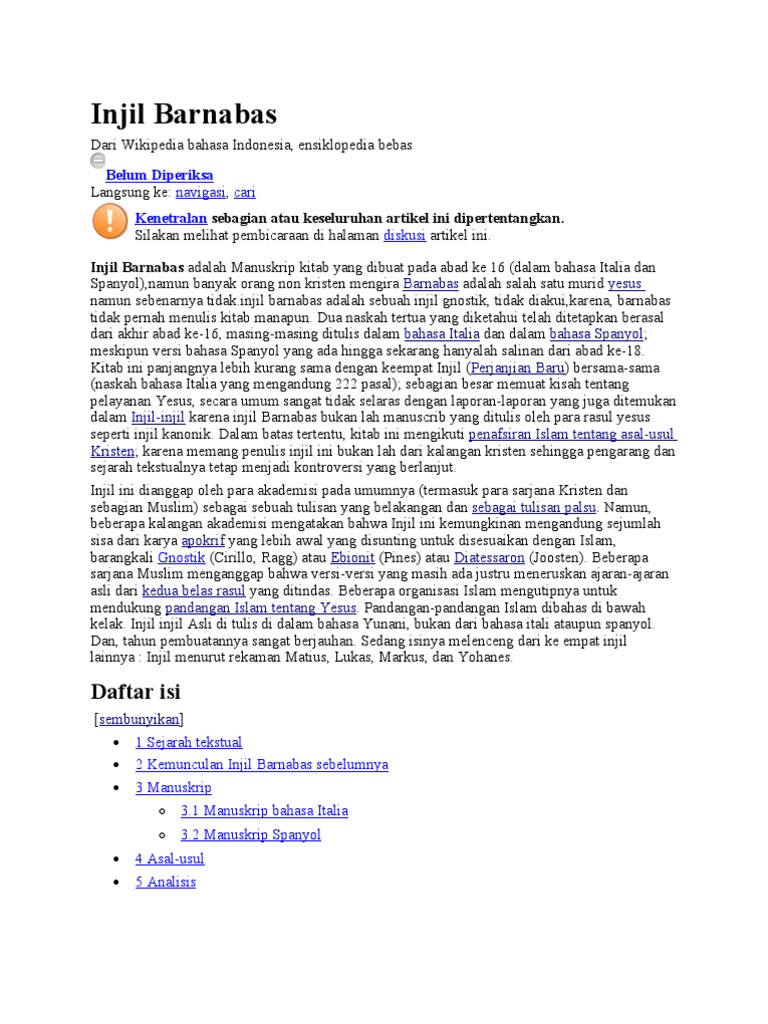 Injil Barnabas | PDF | Agama & Spiritualitas