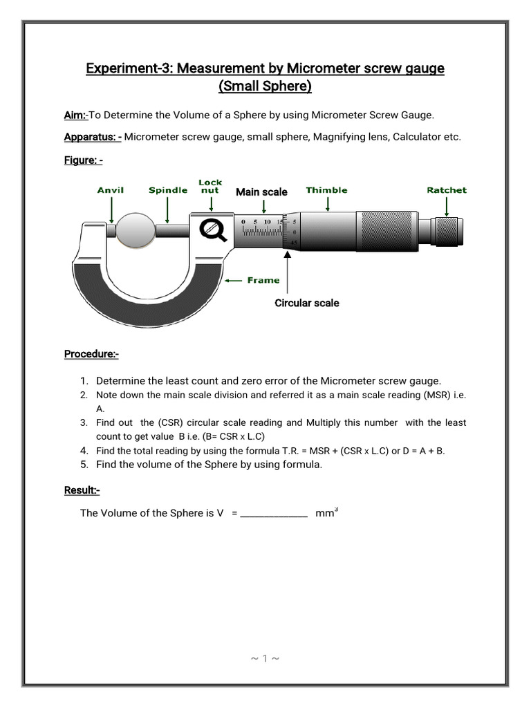 Expt No.3 - Micrometer Screw Gauge | PDF