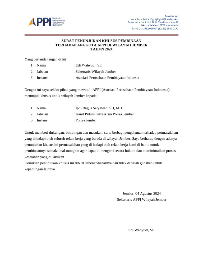 Surat Penunjukan Khusus Pembinaan | PDF