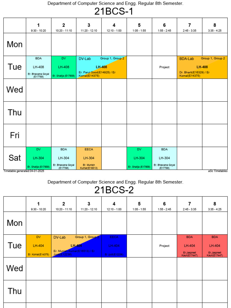 8th Sem Computer Science Timetable | PDF