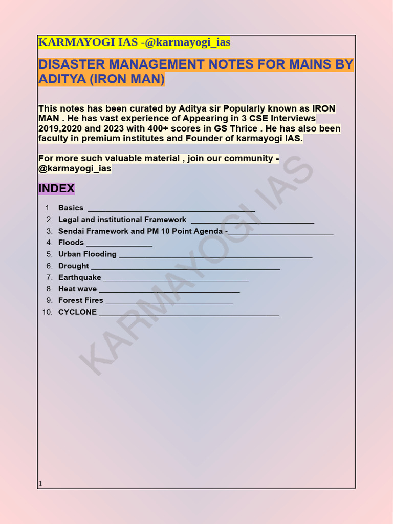 Disaster Management Notes | PDF | Flood | Wildfire
