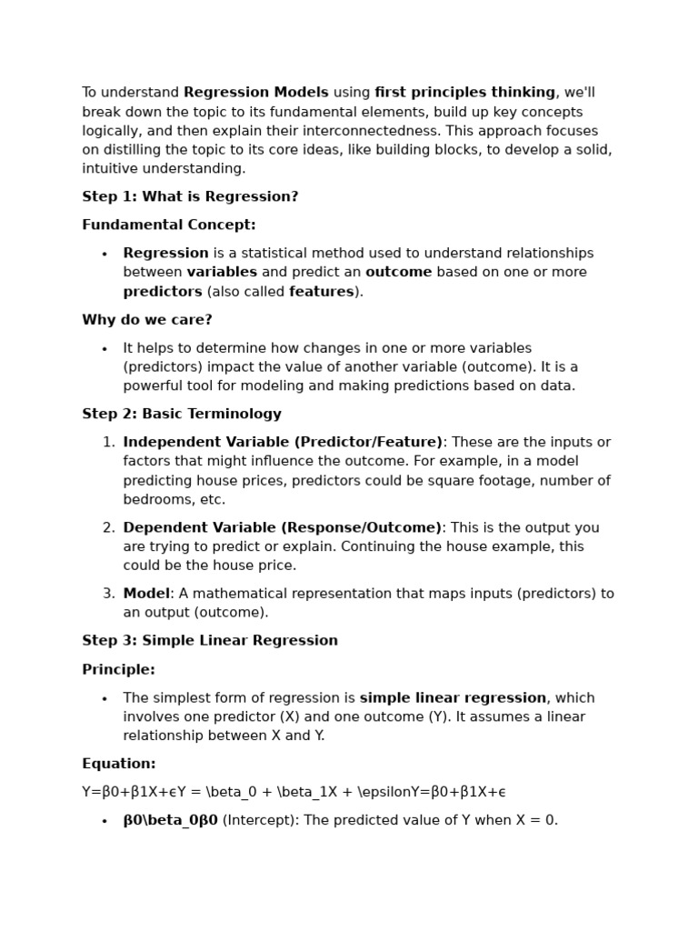 To Understand Regression Models Using First Principles Thinking | PDF