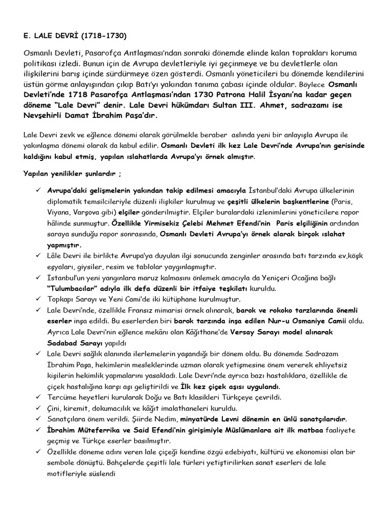 Sınıf 9. Konu Lale Devri | PDF