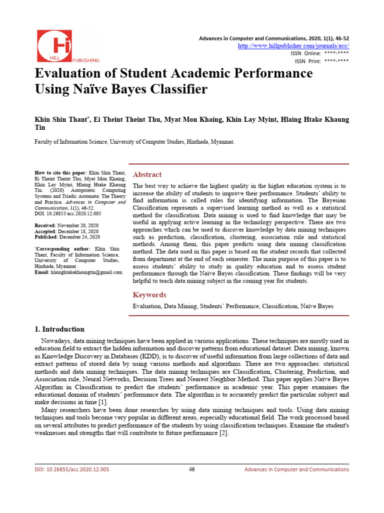 Evaluating Student Performance with Naïve Bayes | PDF | Artificial ...
