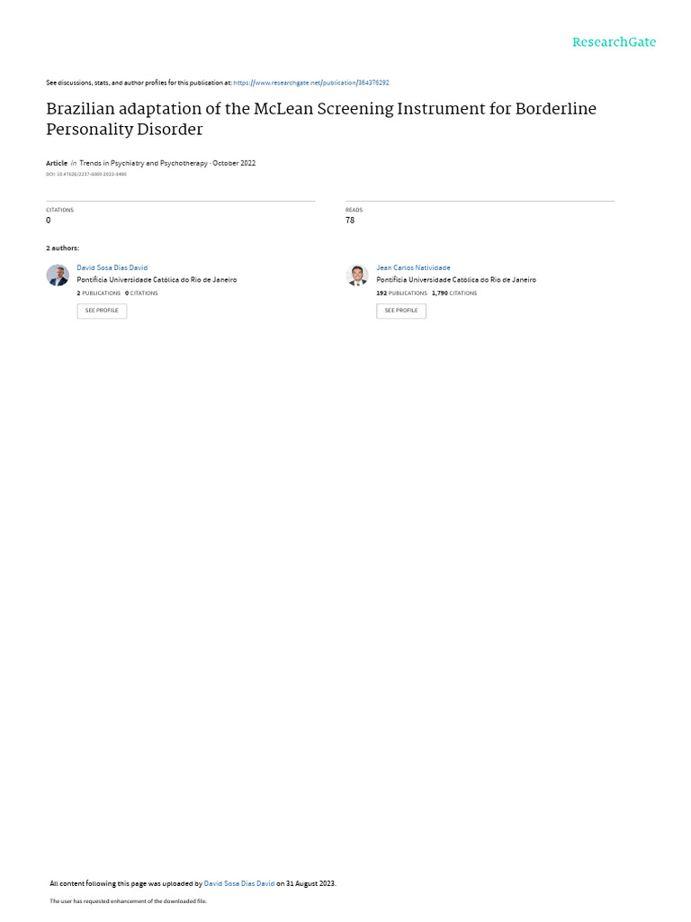 Brazilian Adaptation of The McLean Screening Instr | PDF | Borderline ...