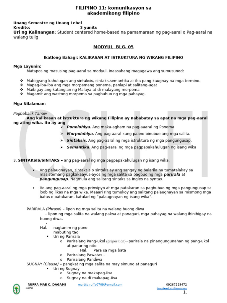Modyul 5 Filipino 11 Komunikasyon Sa Akademikong Filipino | PDF