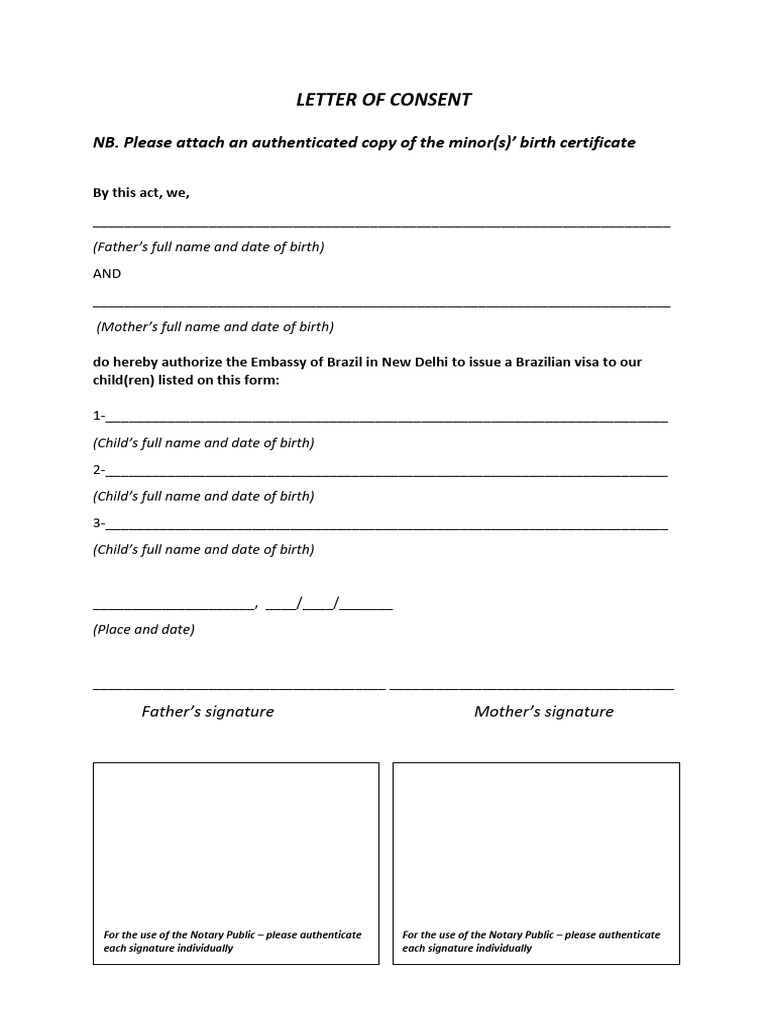 Visa Consent Letter for Minors | PDF