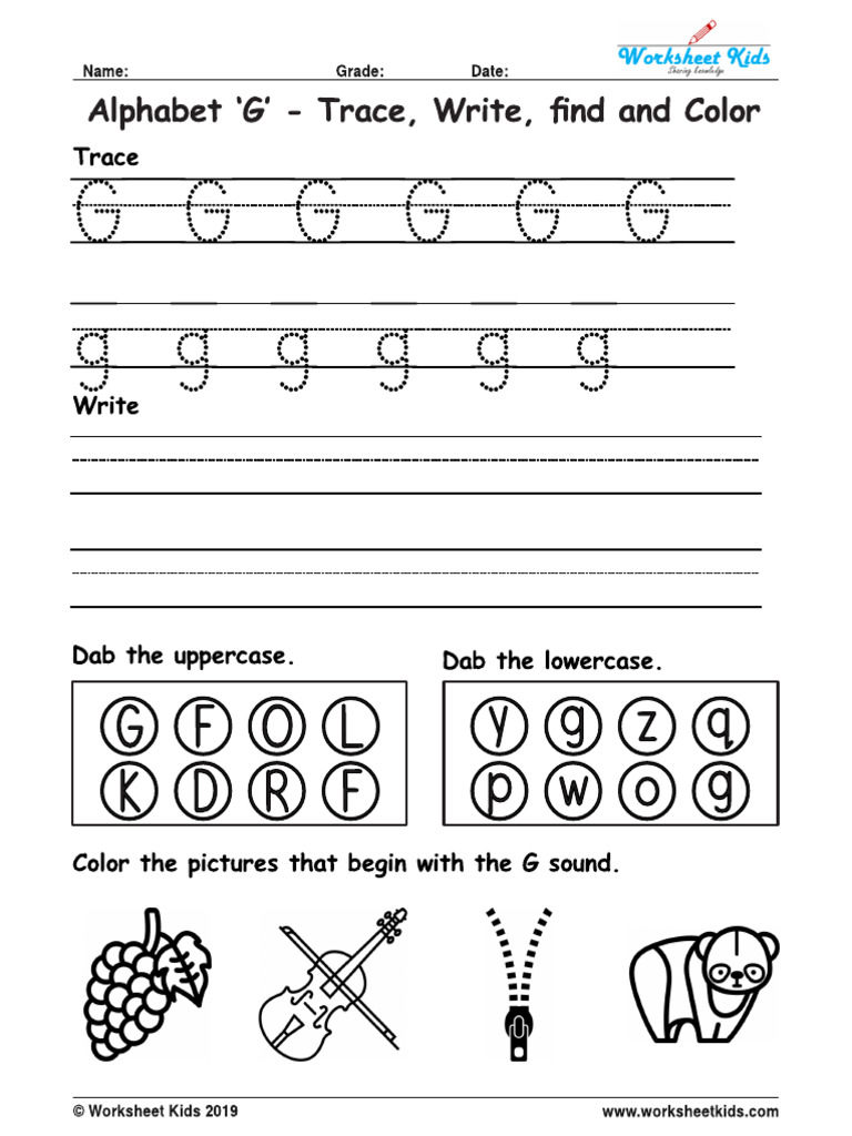 Alphabet G Trace Write Find Color | PDF