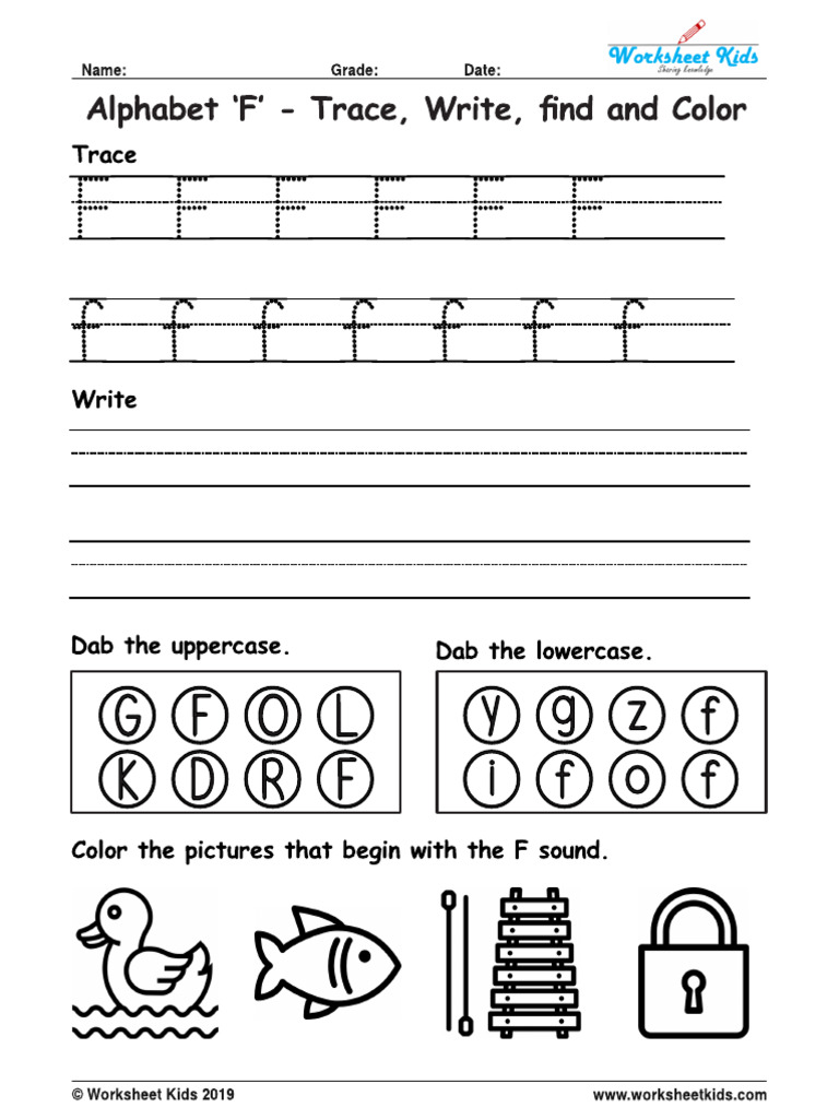 Alphabet F Trace Write Find Color | PDF