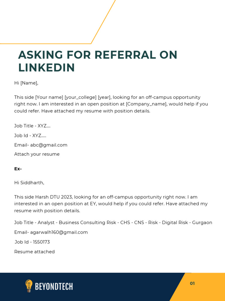 LinkedIn Referral Request Template | PDF