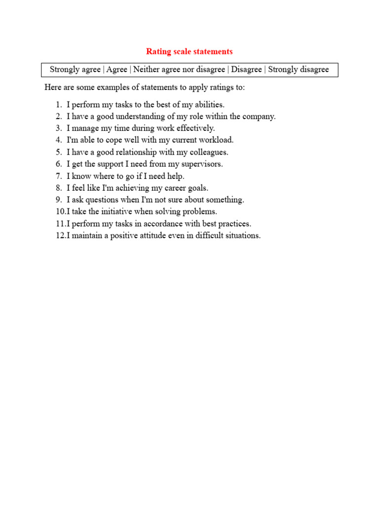 Rating Scale Statements | PDF