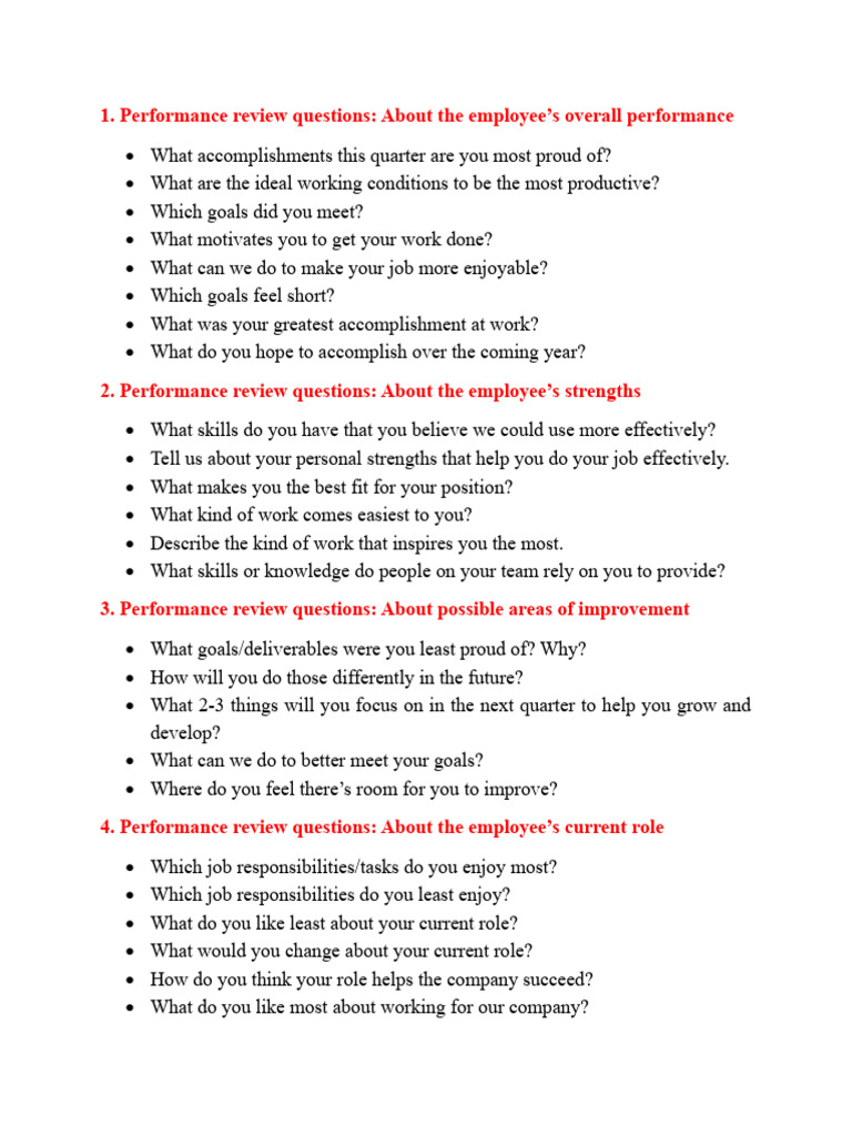 Performance Review Questions | PDF