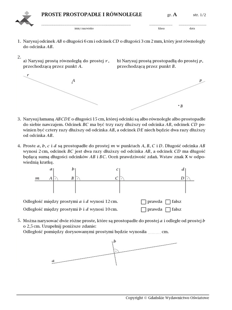 4 Klasowka - Proste Prostopadle I Rownolegle | PDF