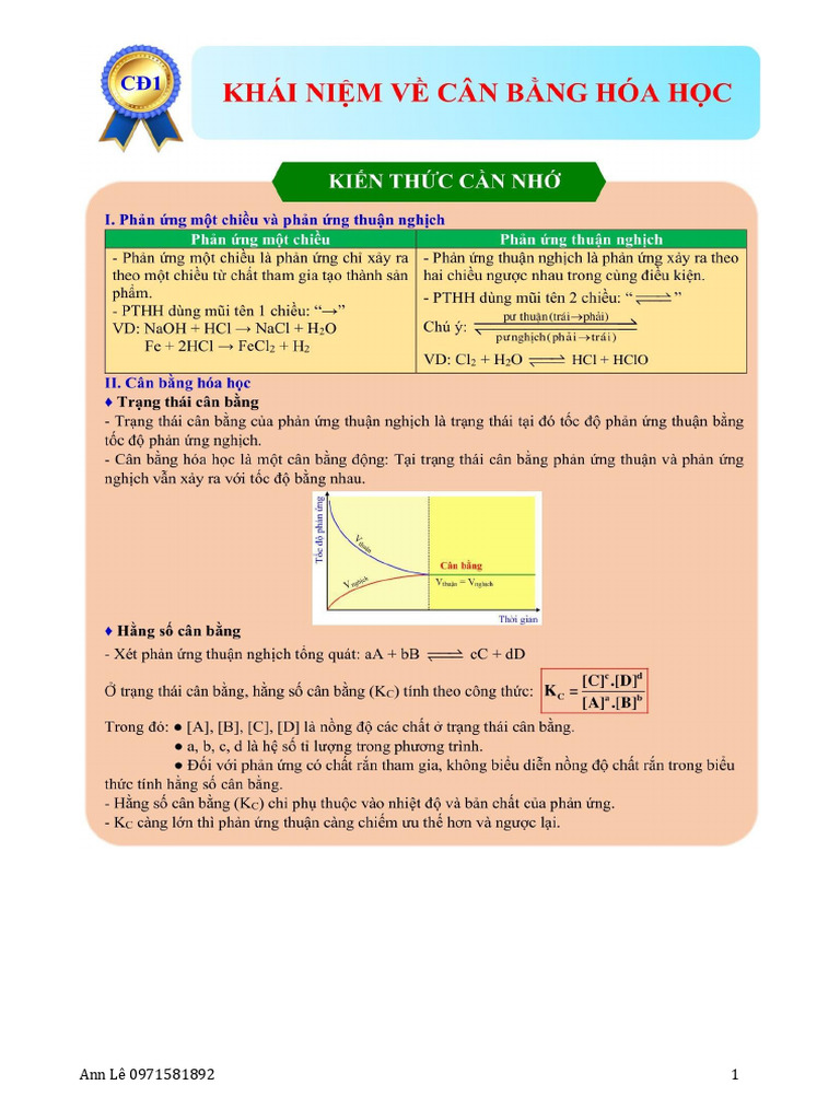 h11-c1. Cân Bằng Hoá Học | PDF