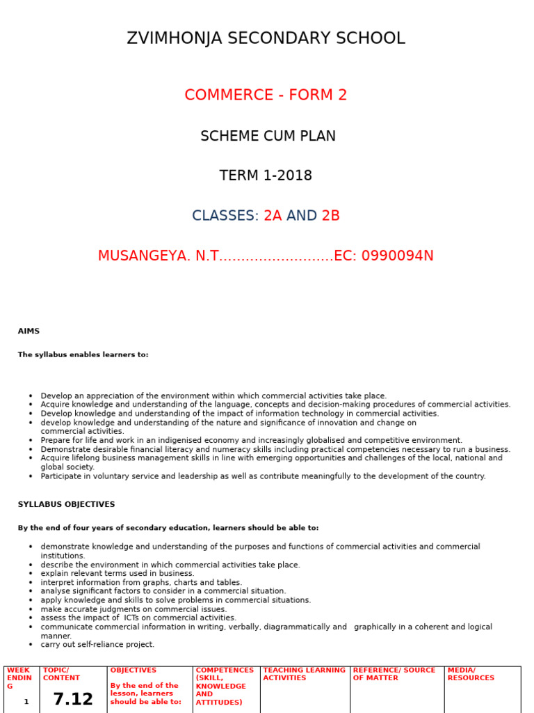 Commerce Scheme Form 2-1 | PDF | Educational Technology | Learning