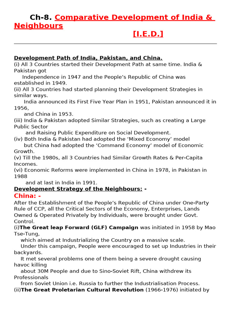 IED Ch-8 Comparative Development - India & It's Neighbours Personal ...