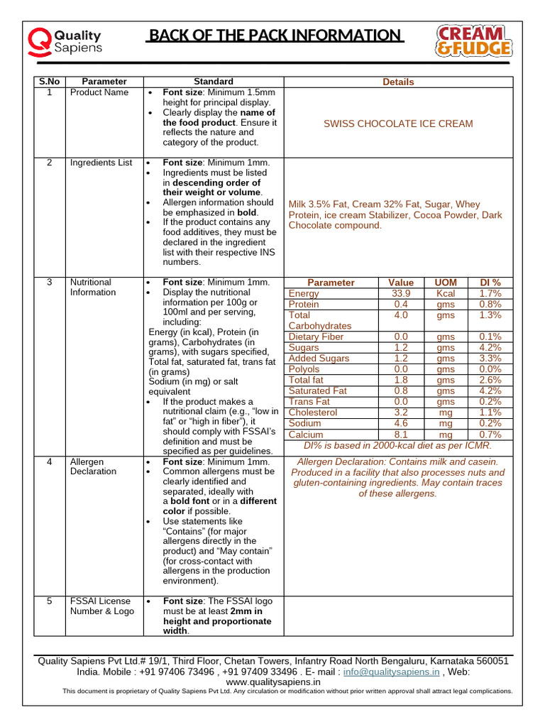 Swiss Chocolate Ice Cream Label Guidelines | PDF | Chocolate ...