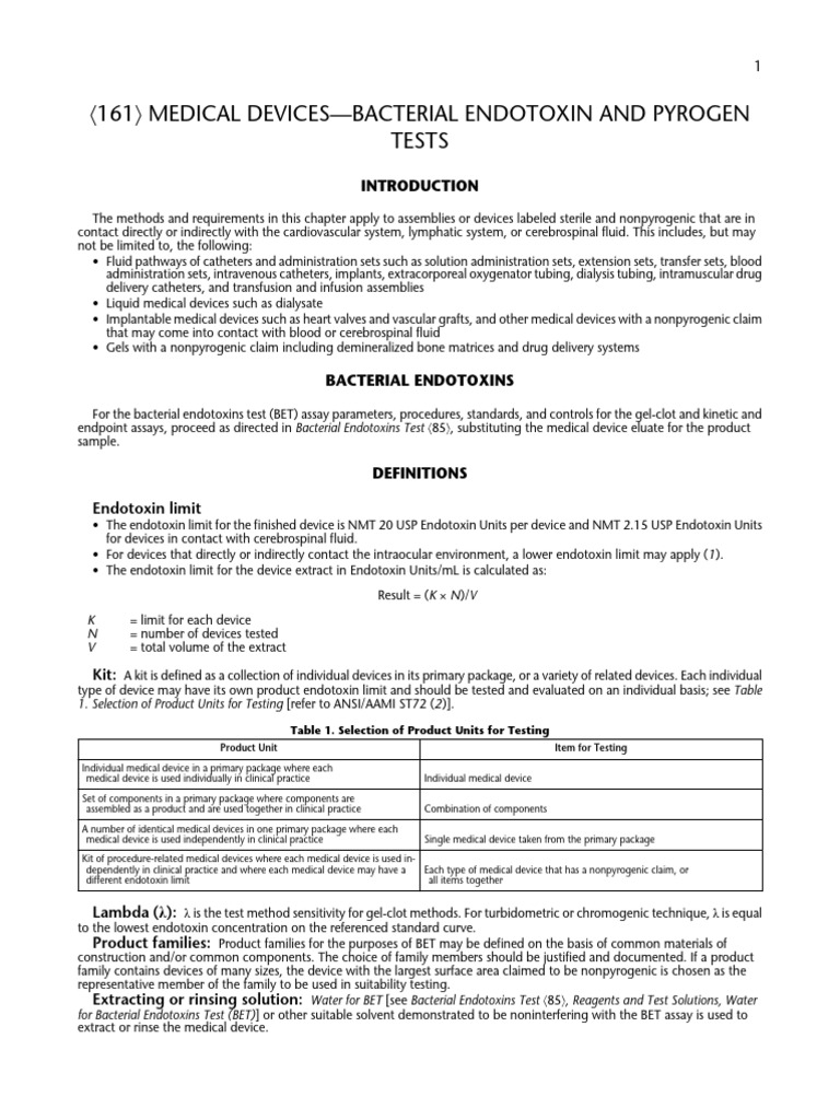 161 - MEDICAL DEVICE - BET & PYROGEN TEST | PDF | Ph | Lipopolysaccharide
