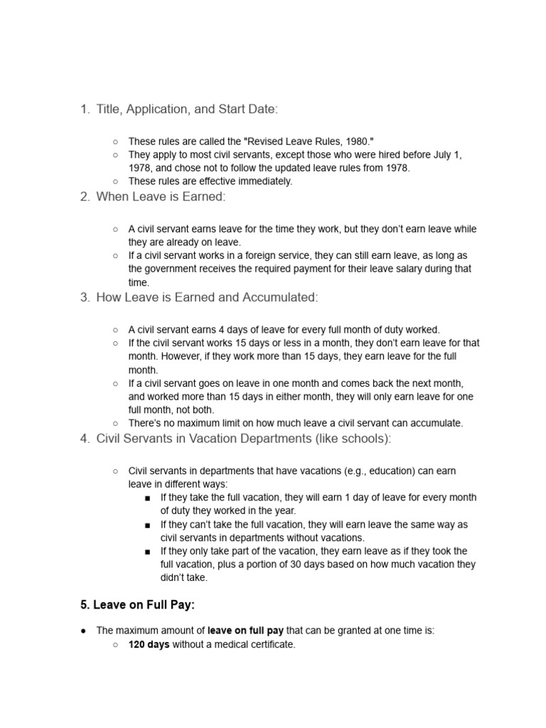 Leave Rules, 1980 Summary | PDF | Retirement | Pension