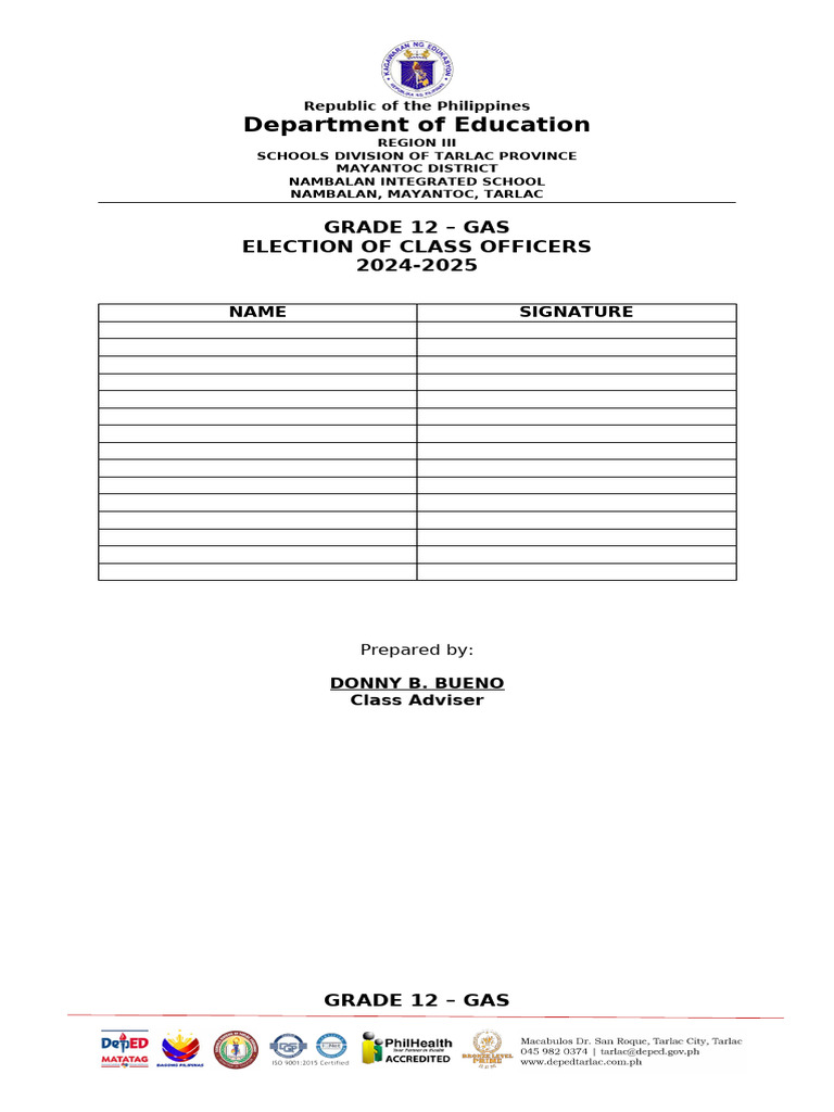 Grade 12 GAS Class Officers 2024-2025 | PDF