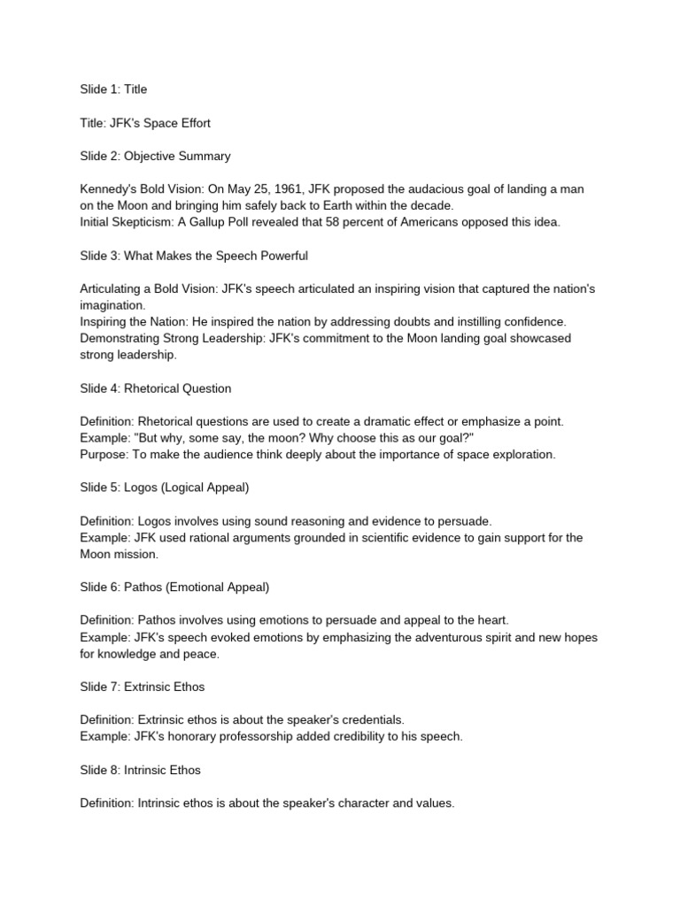 JFK - Space Effort Presentation Script | PDF | John F. Kennedy | Rhetoric