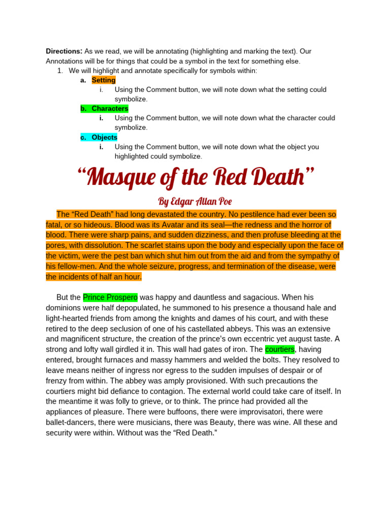 Analyzing Symbols in "Masque of the Red Death" | PDF