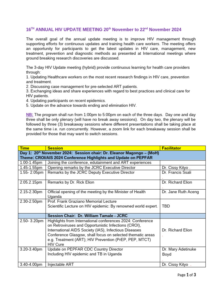 16th Annual HIV Update Meeting 2024 | PDF | Tuberculosis | President's ...