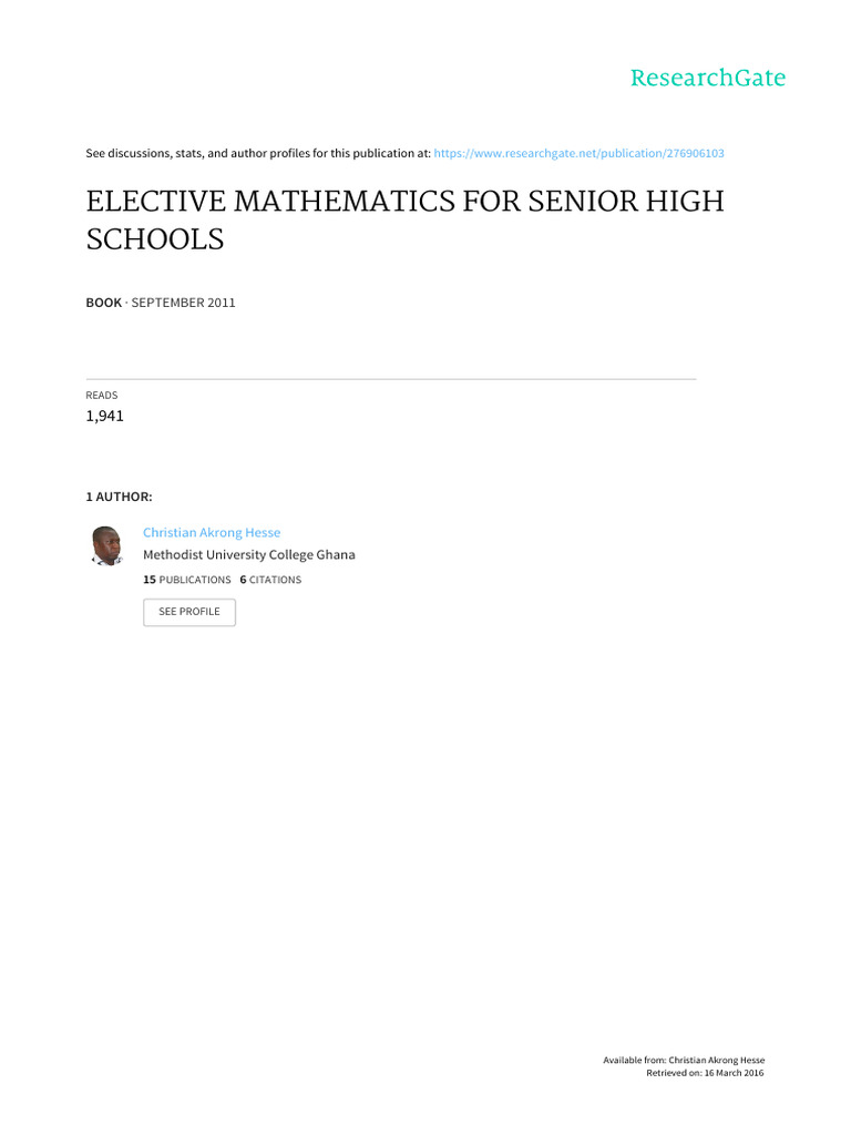 Elective Mathematics For Senior High Schools 1 2 | PDF | Set ...