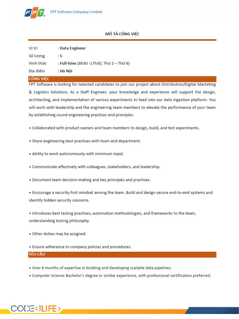 FPT Software - Data Engineer | PDF | Business