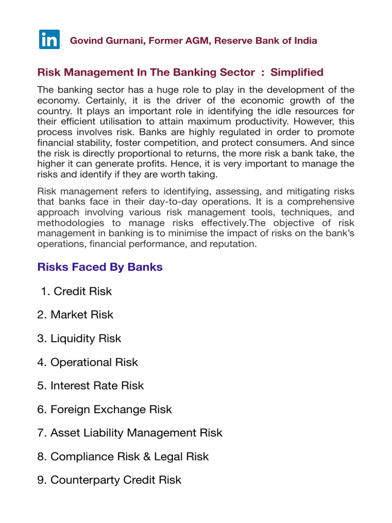 Risk Management in The Banking Sector - Simplified | PDF | Credit Risk ...