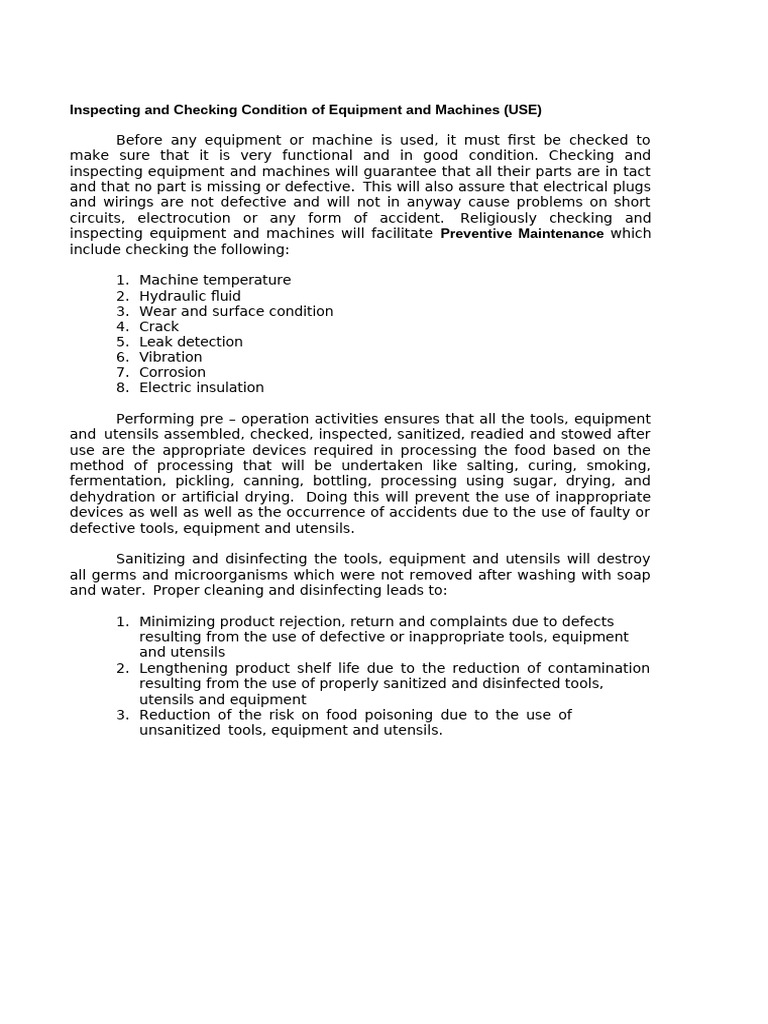 Inspecting and Checking Condition of Equipment and Machines | PDF ...
