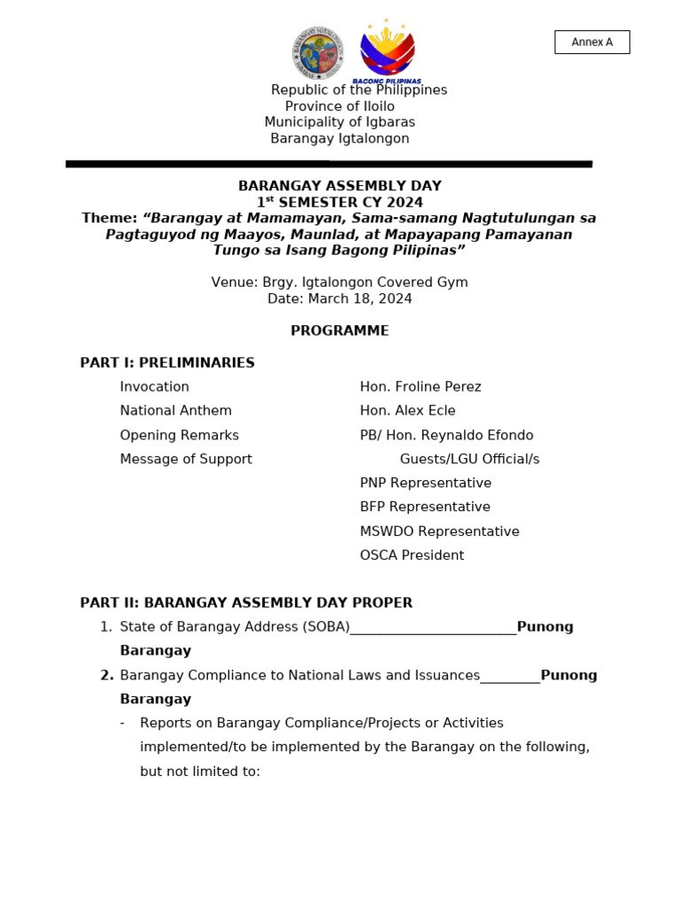 Annexes A G I Templates For Barangay Jan 24 1 | PDF