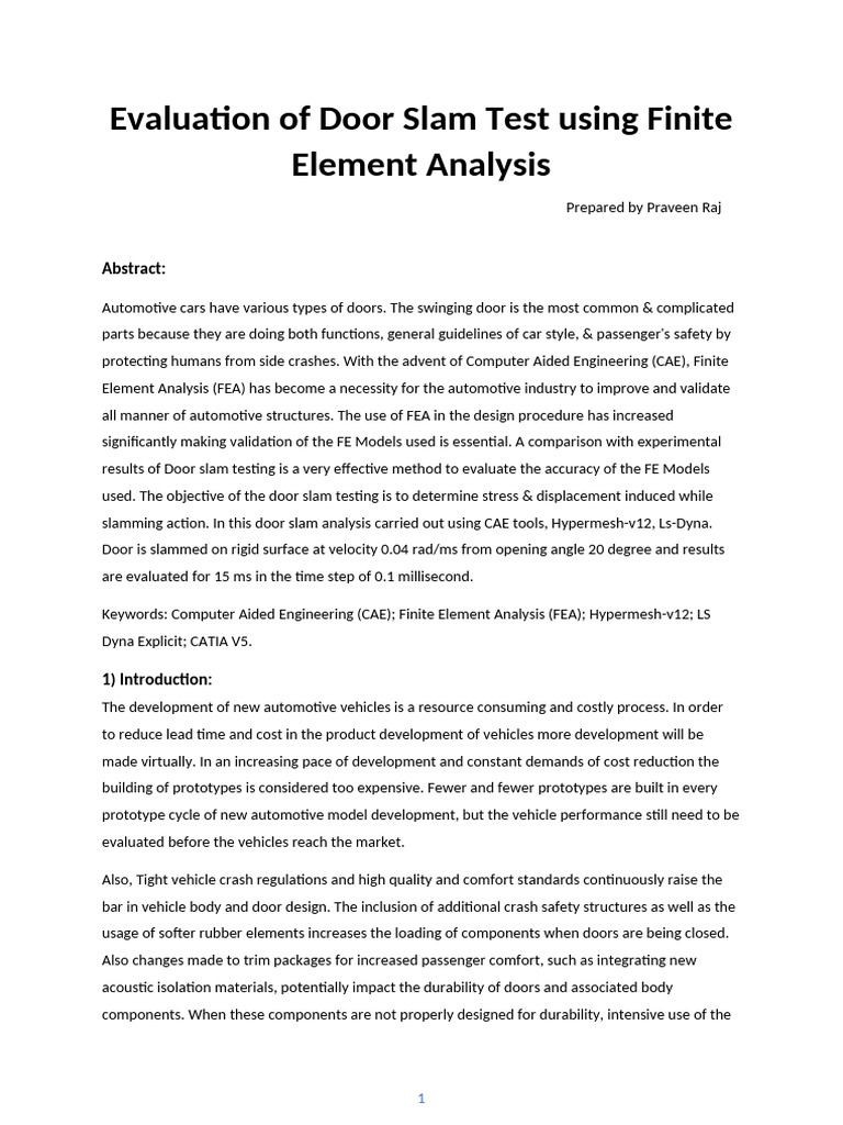 Door Slam Test Analysis with FEA | PDF | Finite Element Method | Prototype