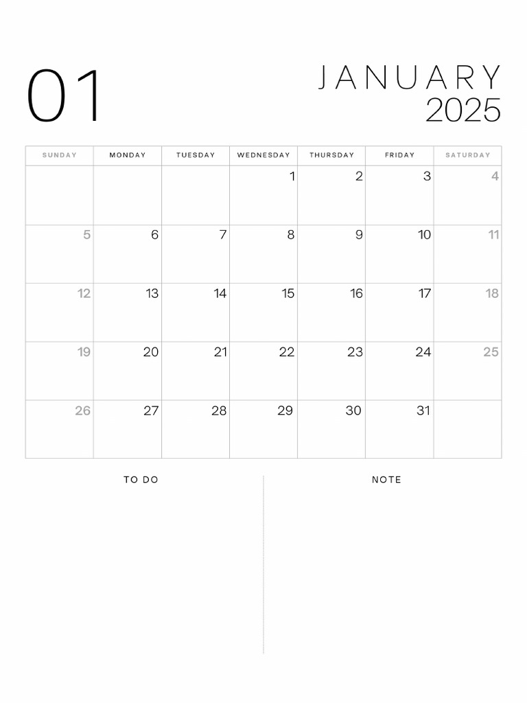 Black and White Simple Minimalist 2025 Year Planner A4 PDF | PDF