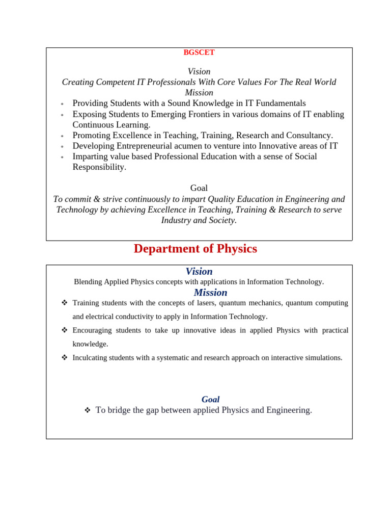 BGSCET - Phy & College - Vision & Mission | PDF