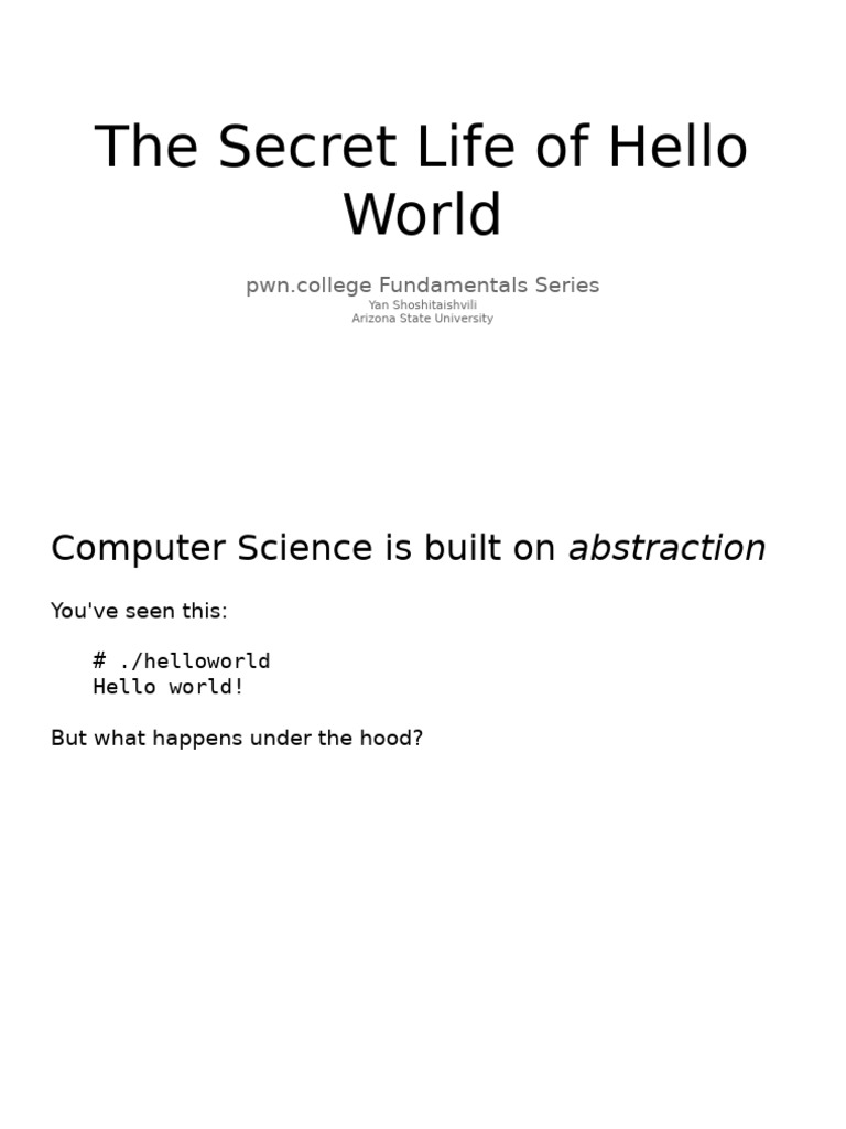 The Secret Life of Hello World | PDF | Library (Computing) | Central Processing Unit