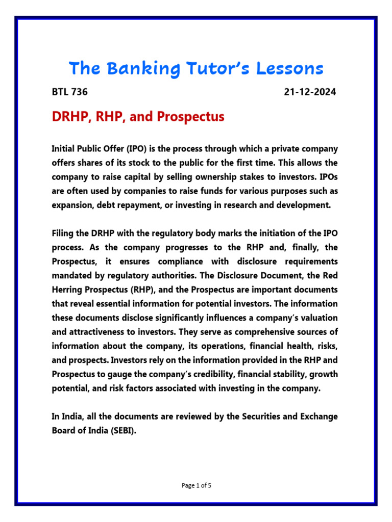 BTL - 736 - DRHP - RHP and Prospectus | PDF | Initial Public Offering | Financial Economics